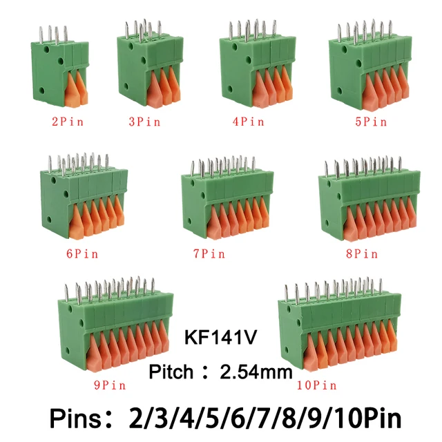 10Pcs 2.54mm Pitch KF141V KF141R Push-in Spring Screwless Terminal ...
