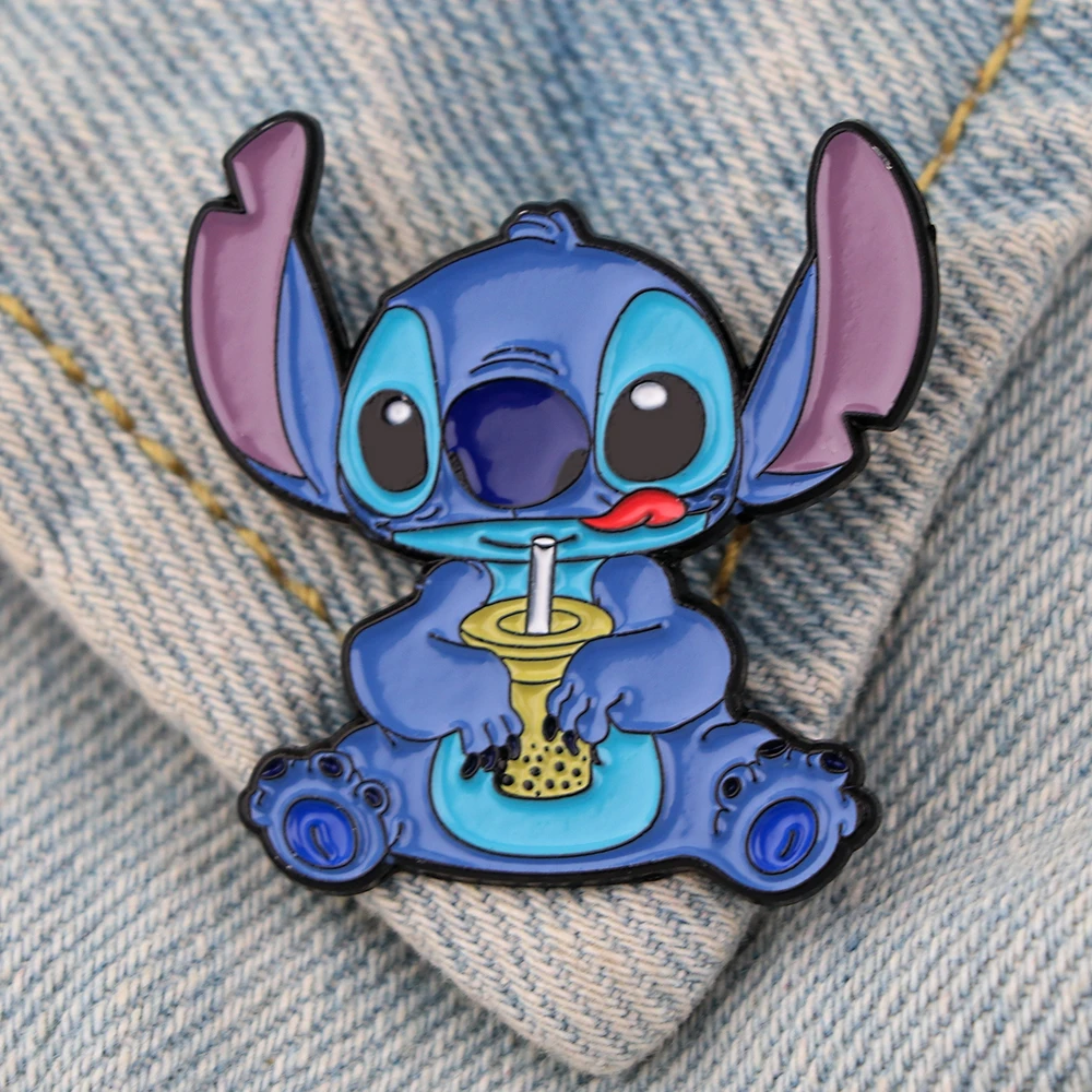 YQ560 Disney Cute Stitch Enamel Pins Blue Alien Monster Brooch Cartoon ...