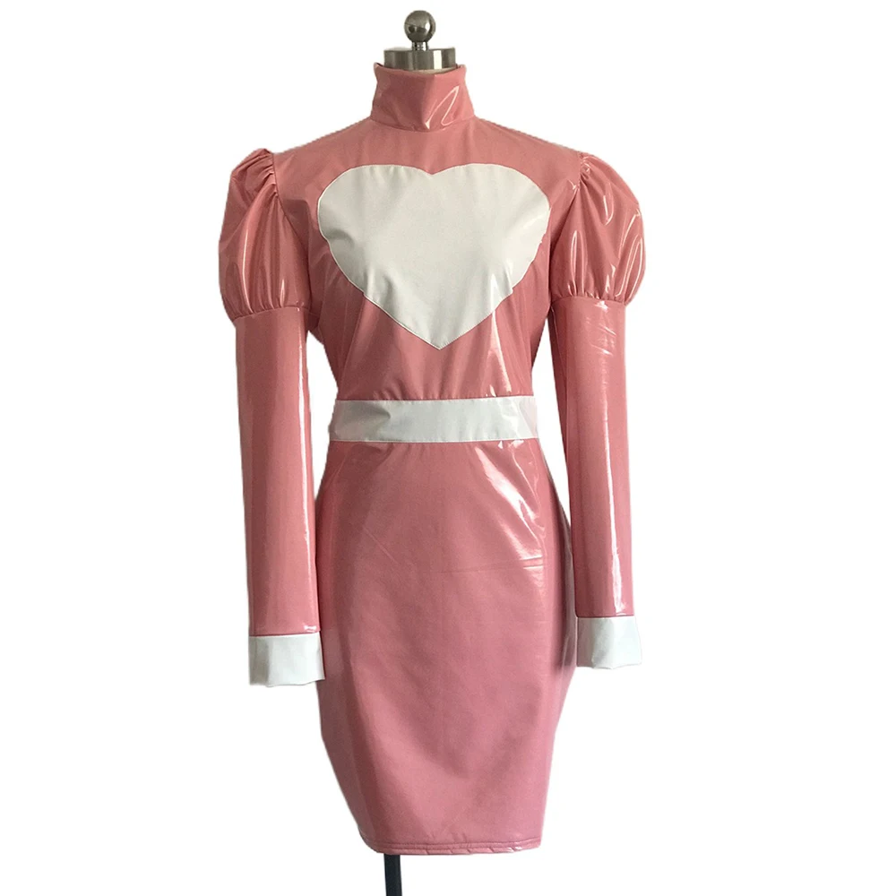 Plus-Size-6XL-High-Neck-Gothic-Dress-Puff-Long-Sleeve-Ladies-Glossy-PVC ...