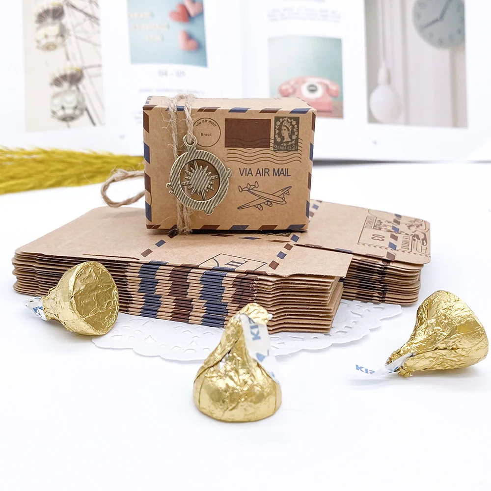 50 Pcs Vintage Favors Candy Box Kraft Paper Travel Theme Airplane Air ...