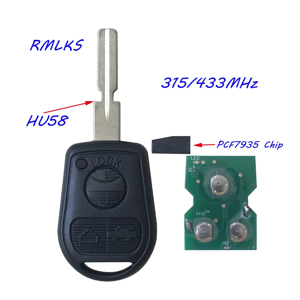 3 Button Remote Car Key 315/433 Mhz With Original Id44 Pcf7935 Chip For ...