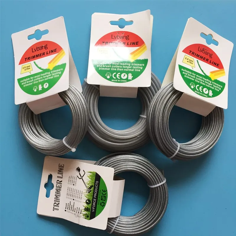 15m Long Trimmer Wire Cord Line 2 3mm Steel Wire Gray for Strimmer ...