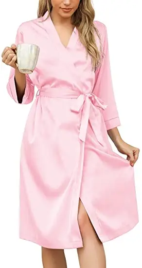 Women Silk Satin Long Wedding Bride Bridesmaid Robe Kimono Robe ...