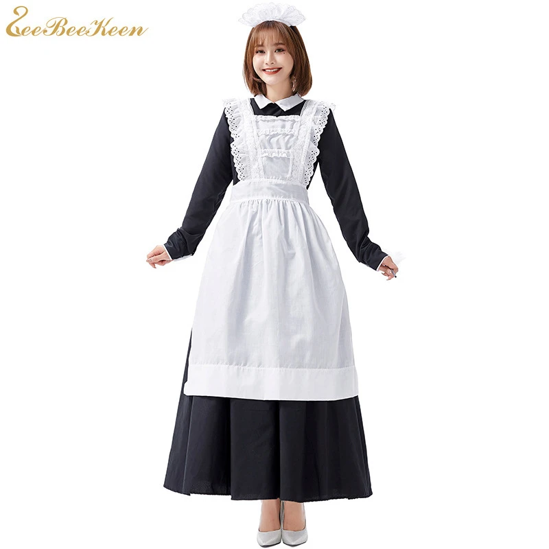 Lolita cosplay Women maid cosplay costume Girls Cafe Waiter White Black ...