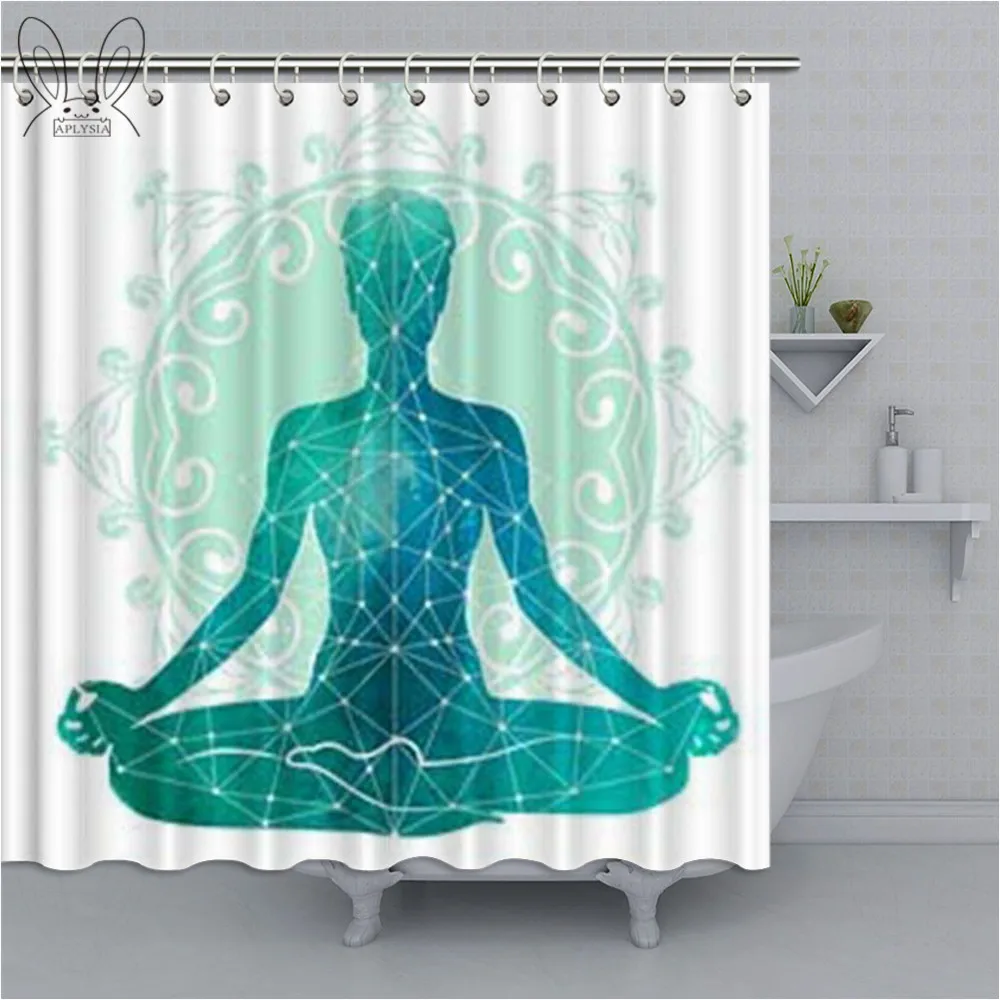 Aplysia-Yoga-Decor-Shower-Curtain-Colorful-Yoga-Pose-Waterproof ...