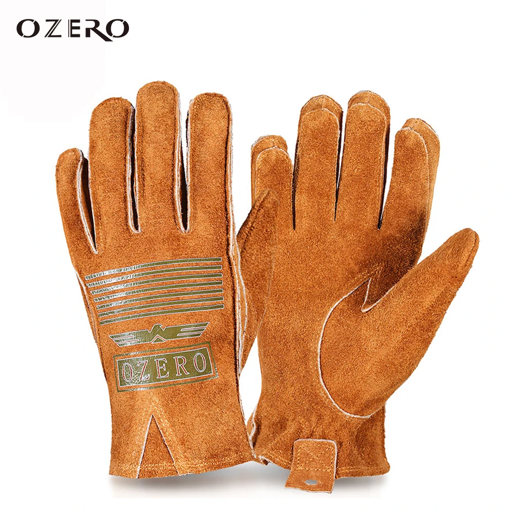 OZERO Man Work Gloves Stretchable Tough Grip Leather for Utility Construction Wood Cutting ...