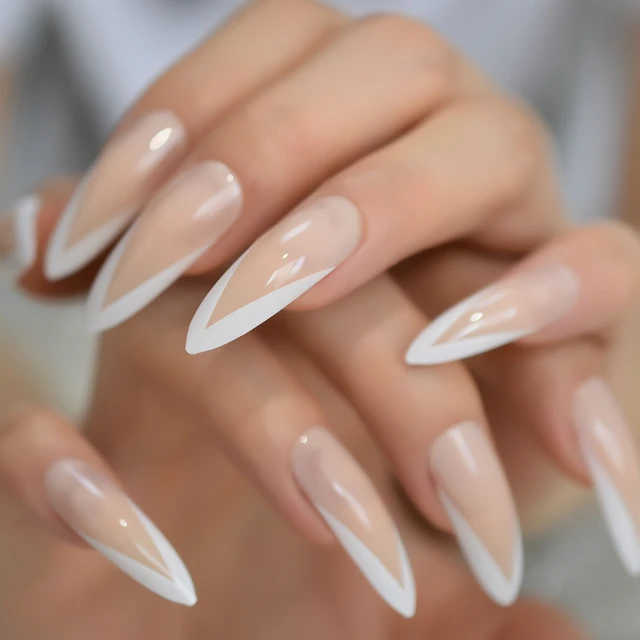 White Tip Pointy Nails