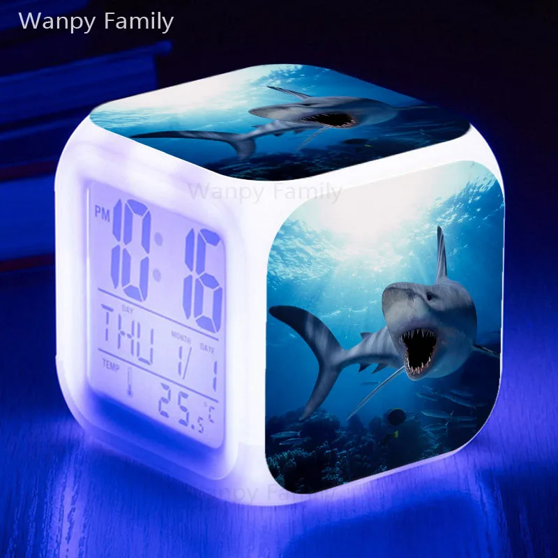 Shark-Alarm-Clock-7-Color-Change-Glowing-LED-Digital-Alarm-Clock ...