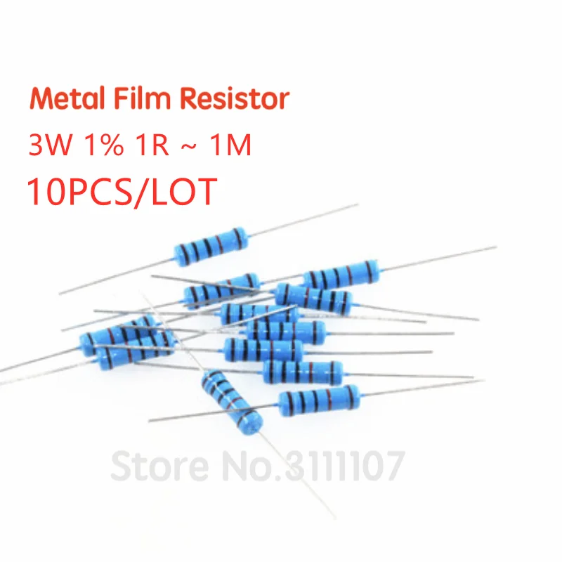 10pcs/lot 3w 1% Metal Film Resistor 1r ~ 1m 1r 4.7r 6.8r 10r 22r 33r 1k ...