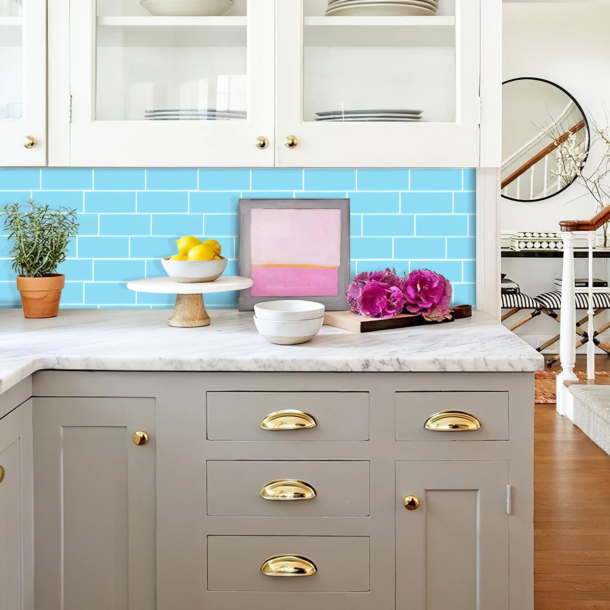 Shiny Tile Blue Kitchen Ideas