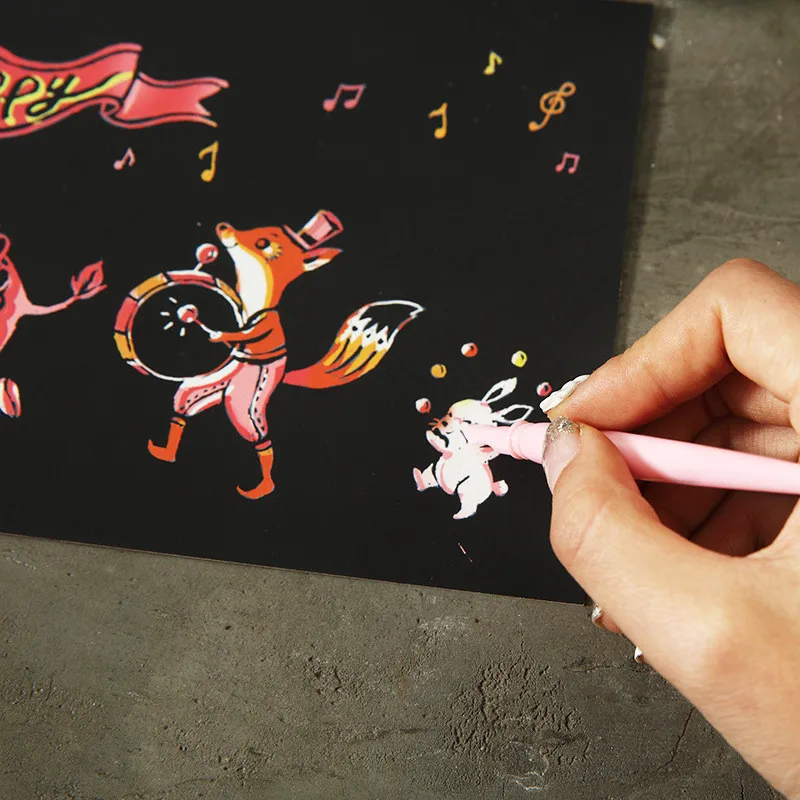 4Pcs Kids Magic Scratch Paintings DIY Toys Drawings Animals Castle ...