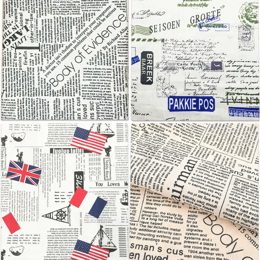Newspaper-Printed-Fabric-Quilting-Cloth-Cotton-Linen-For-DIY-Sewing ...
