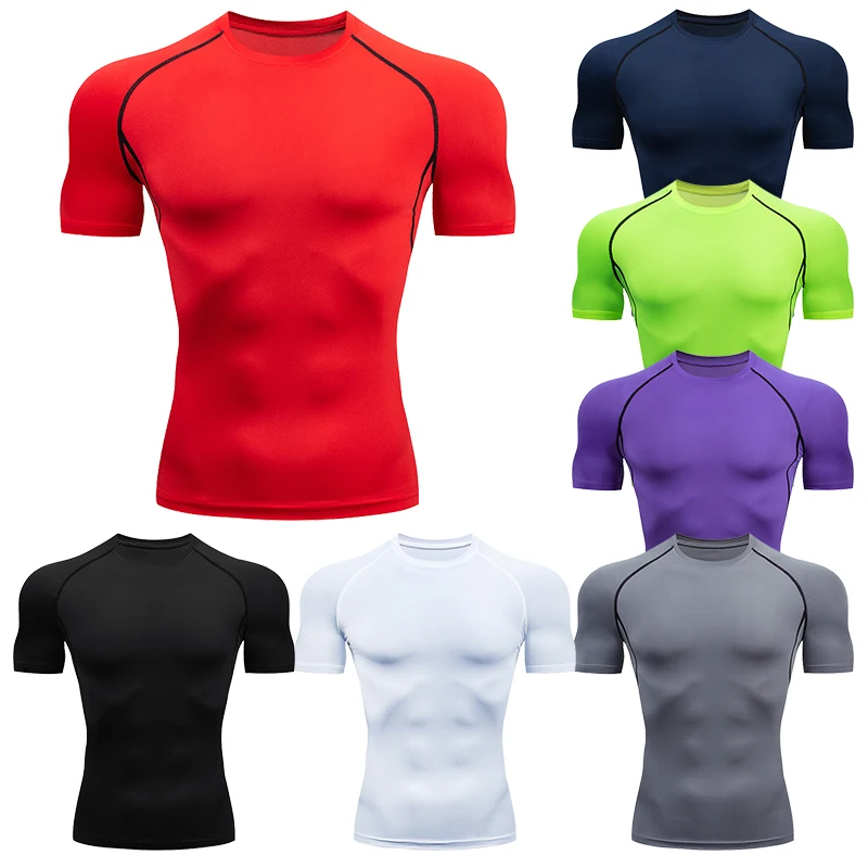 Men's Running Compression Tshirts Quick Dry Soccer Jersey Fitness Tight ...