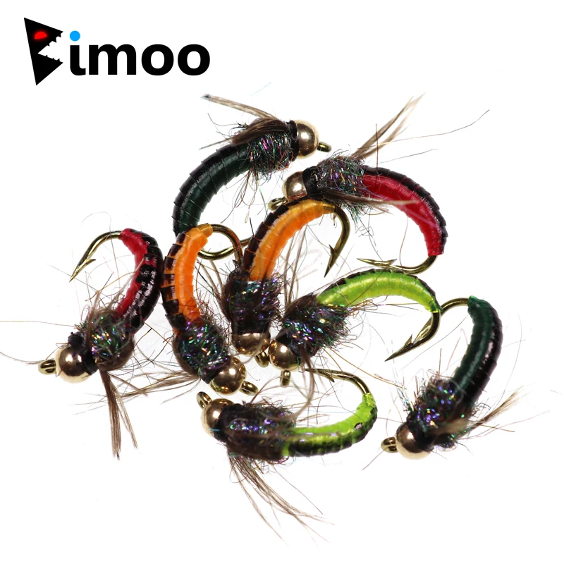 Bimoo 8pcs #12 #14 Brass Bead Head Fast Sinking Nymph Scud Fly Bug Worm ...