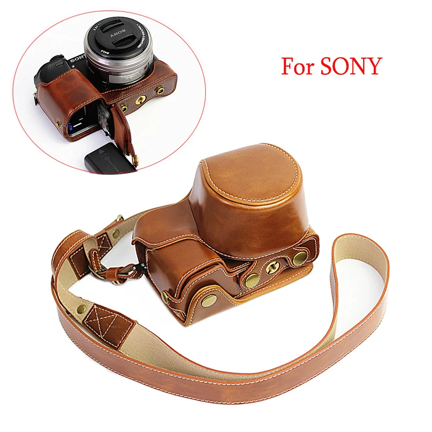 PU leather case Camera Bag for Sony A6000 ILCE-6100 A6100 A6400 A6300 ...