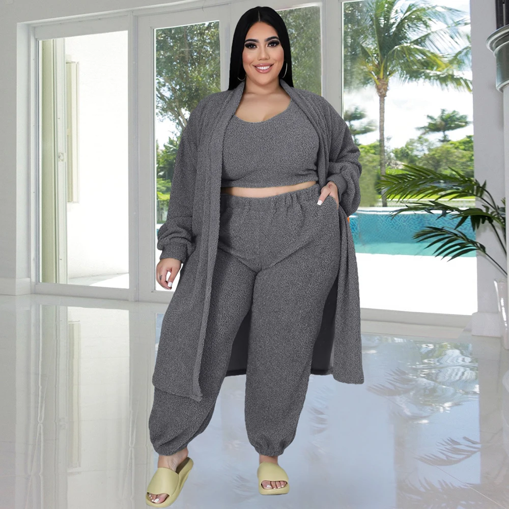 ZJFZML ZZ Women Clothing Plus Size Tracksuit 3 Piece Set Polar Fleece ...