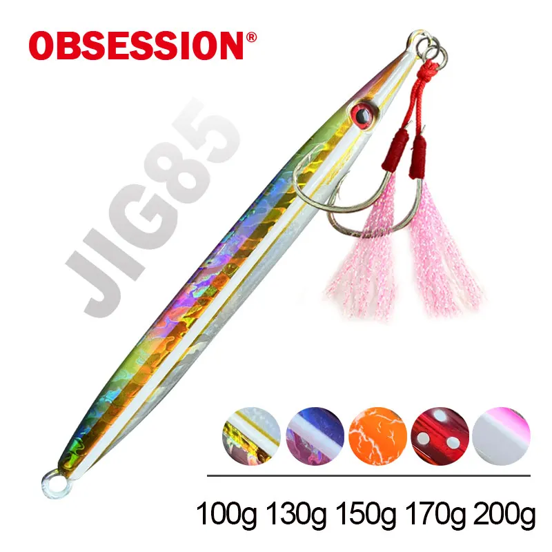 OBSESSION 100g 130g 150g 170g 200g Speed Falling Fast Sinking Vertical Jigs Luminous Hard Metal ...