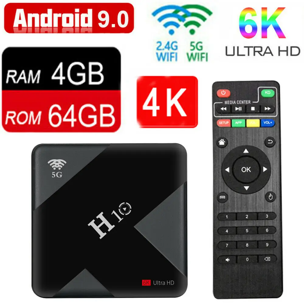 H10 Смарт ТВ коробка Android 9,0 ТВ коробка 4 Гб 64 Гб Allwinner H6 четырехъядерный 2,4 и 5G Wi ...