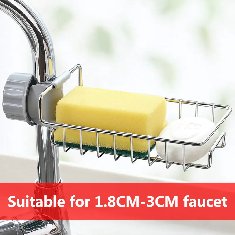 Stainless Steel Faucet Rack Kitchen Storage Shelf Sponge Dish Cloth ...
