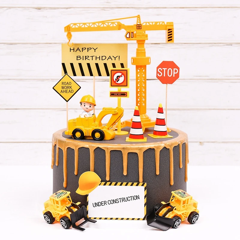 Crane-Tractor-Construction-Birthday-Cake-Decor-Cake-Topper-Cars-Party ...