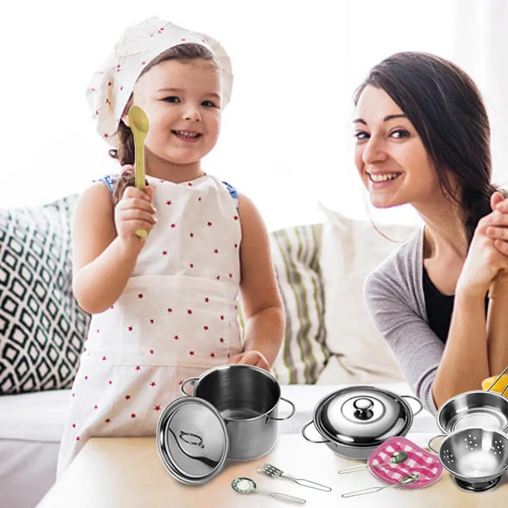 12Pcs Kitchen Toys Stainless Steel Cooking Pots Pans Food Kids Babies ...