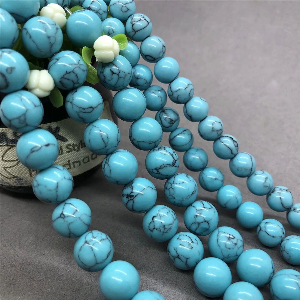 Blue-Banded-Turquoise-Bead-4-12mm-Round-Natural-Loose-Stone-Bead-DIY ...