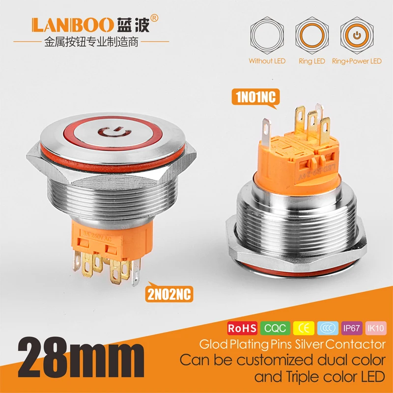 Interruptor de botón pulsador, cableado esquemático, LB, 28mm, spst, iluminado momentáneo, 12V ...