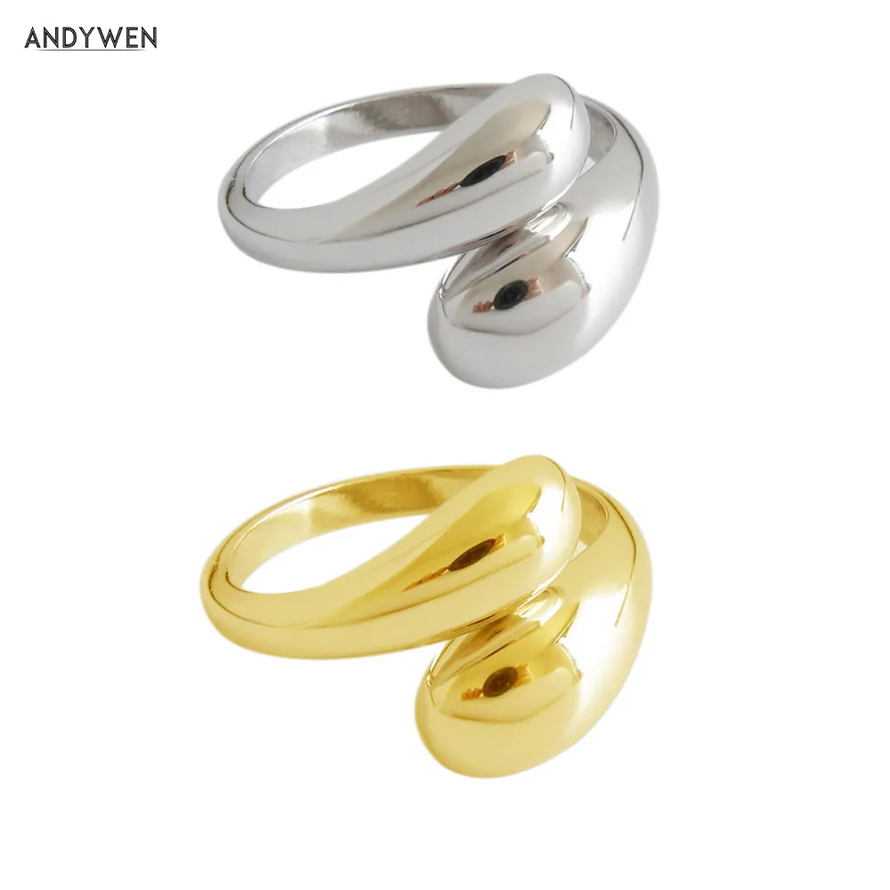 ANDYWEN 925 Sterling Silver 2020 Gold Geometric Resizable Rings Luxury ...