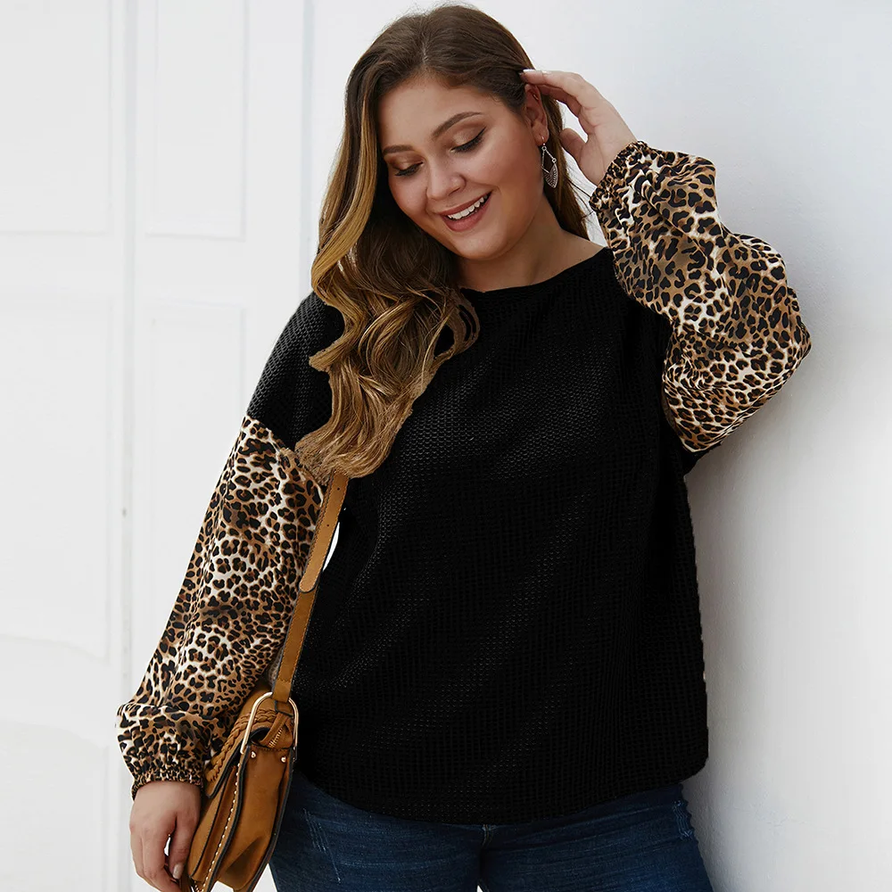 Plus Size Women's Leopard Print Stitching Sweater 2021 New Autumn ...