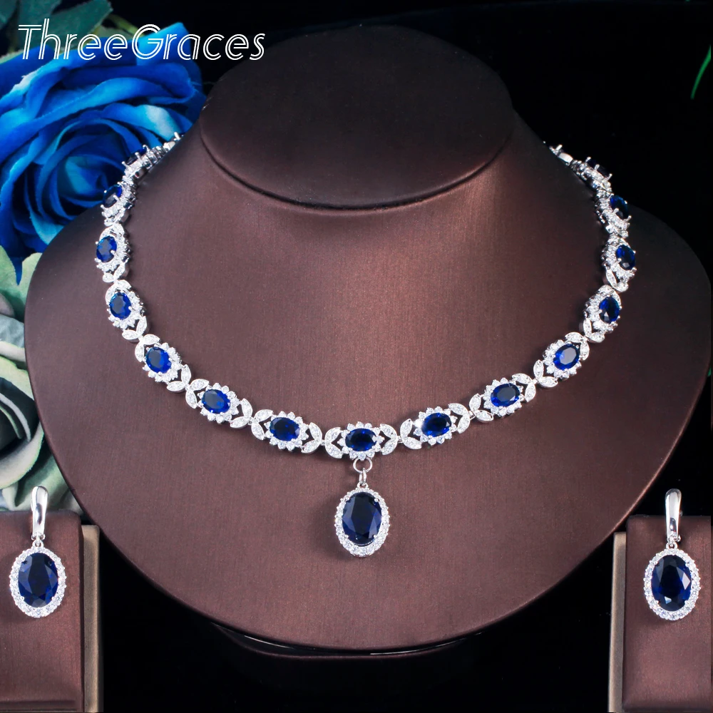 Threegraces Fashion Dangle Round Shape Royal Blue Cz Crystal Earrings ...