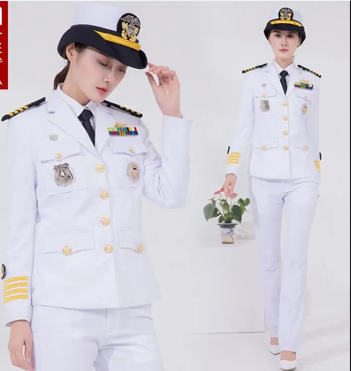 US-Navy-Uniform-Women-Captain-Yacht-Cloth-Military-Suit-White-Commander ...