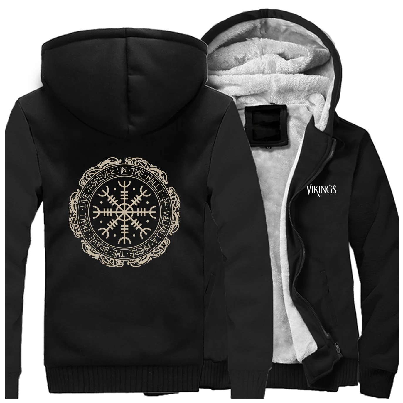 Retro Fleece Coat Classic Viking Valhalla Odin Hoodie Men Fashion Print ...
