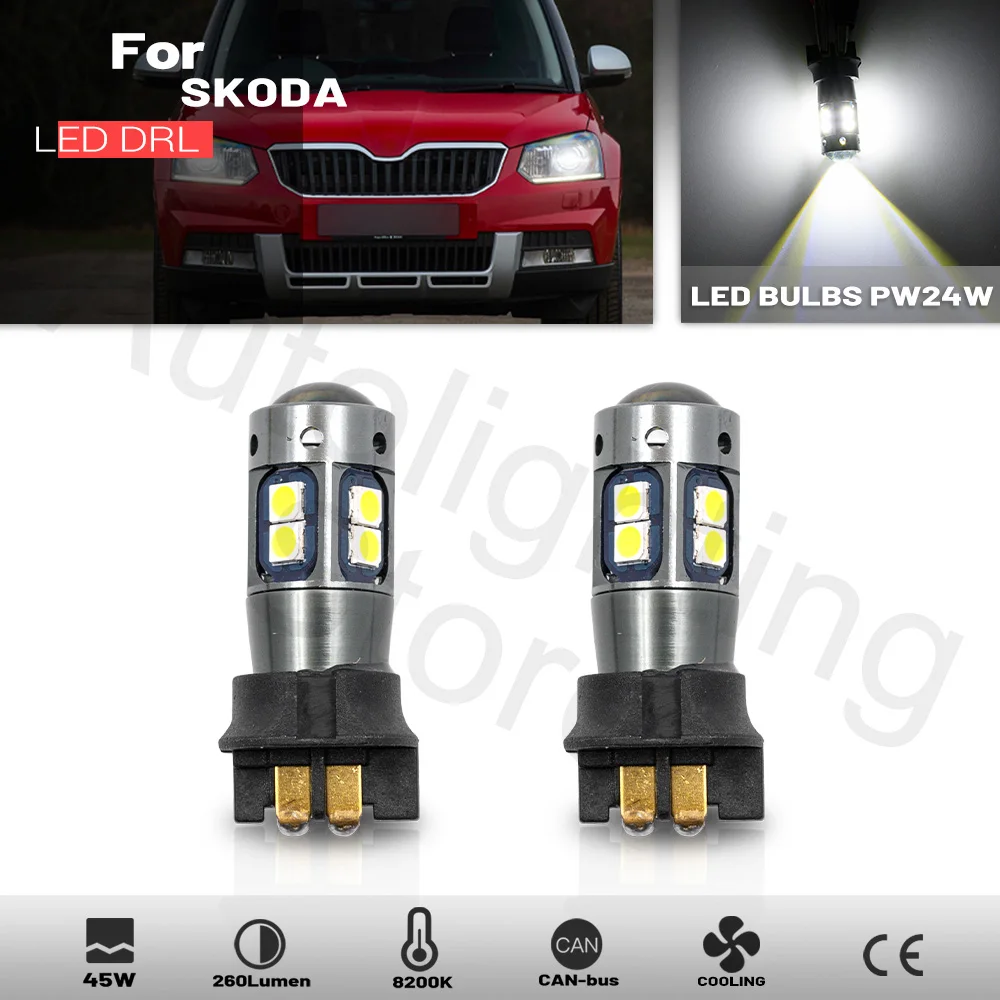 2pcs-DRL-Lamp-Bulbs-For-Skoda-Yeti-Audi-Q2-2016-2017-White-PW24W-PW16W ...