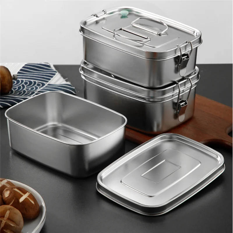 Stainless Steel Lunch Bento Box With Sealed Lid Large Capacity Double ...