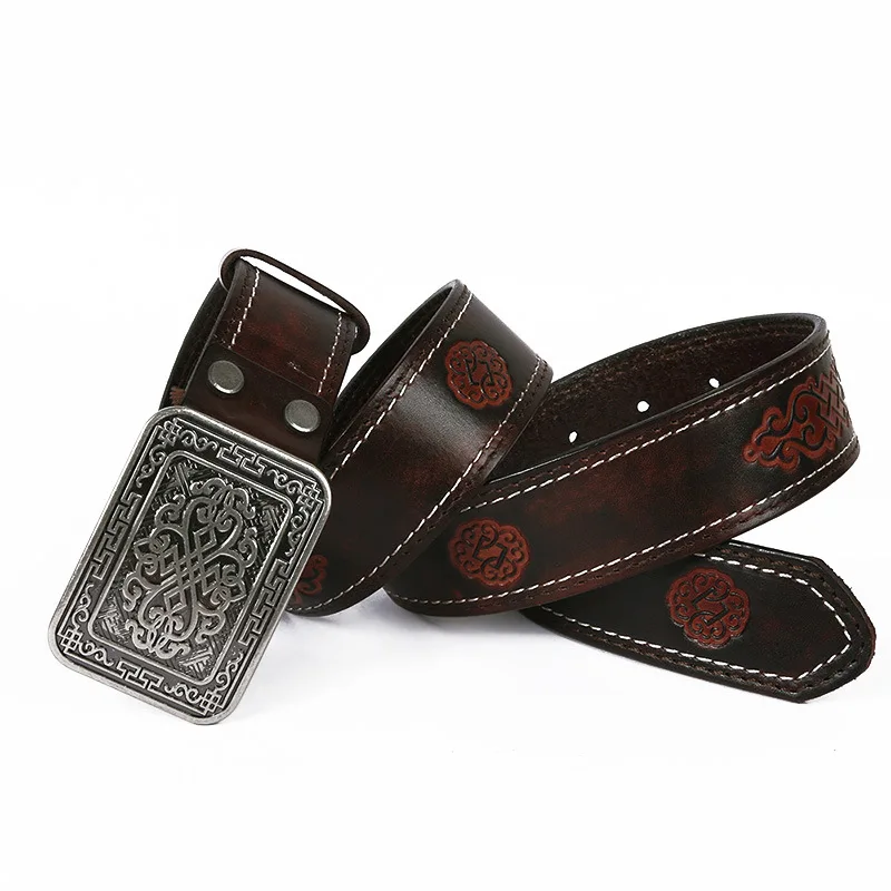 Chinese-pattern-Cowboy-Smooth-Buckle-Belt-GenuineMen-s-Belt-Ceinture ...