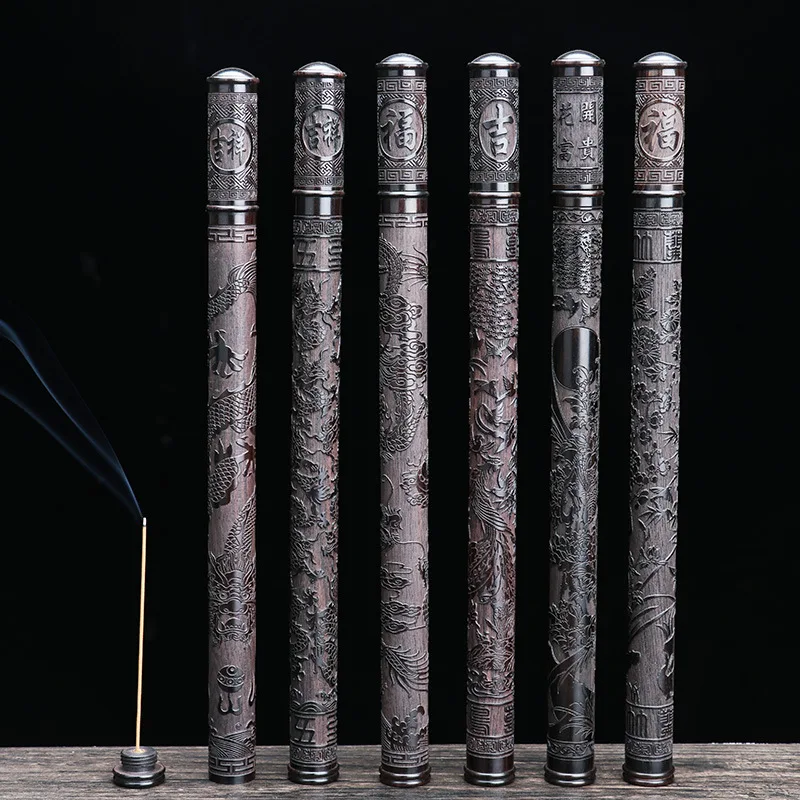 F-Hight-Quality-Ebony-Wood-Stick-Incense-Tube-Carved-Thread-Mouth ...