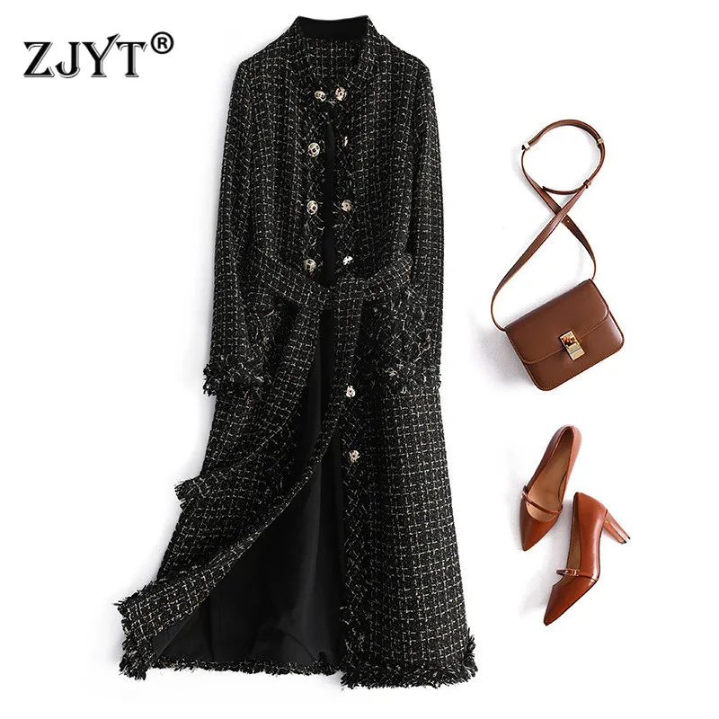 Женские зимние твидовые шерстяные куртки и пальто Подиумные Модные Винтажные клетчатые длинные