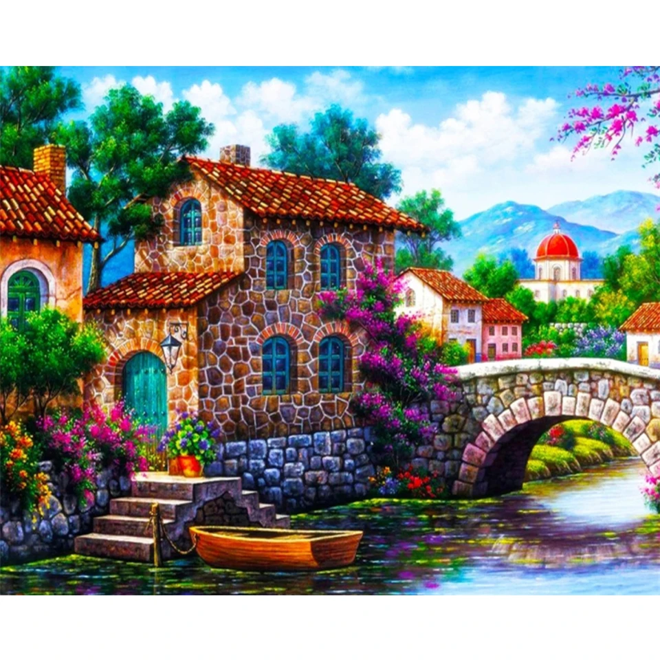 DIY-Diamond-Painting-Town-Landcape-Full-Drill-Square-Diamond-Embroidery ...