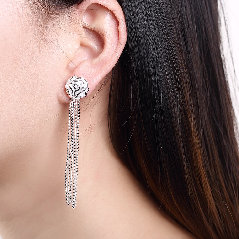 Fine 925 Stamp Silver color Jewelry set rose flower bangle rings ...