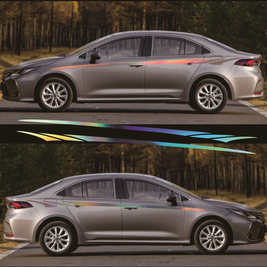 2Pcs Laser Reflective Car Body Both Side Graphics Vinyl Long Stripe ...