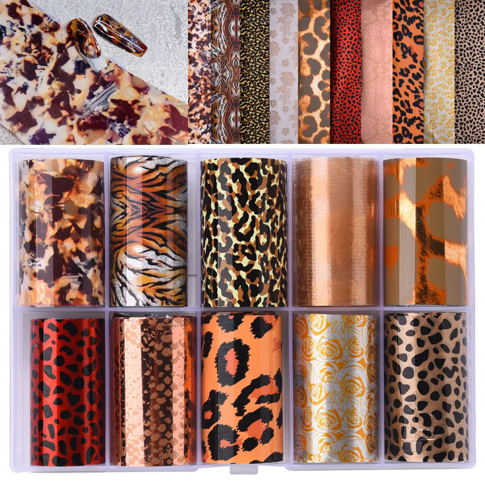 10 Rolls Leopard Print Nail Foils Transfer Paper Amber Nail Art ...