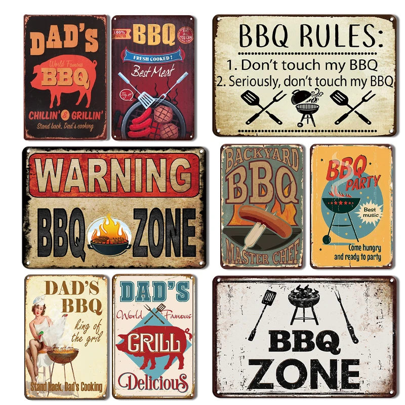 BBQ Zone Metal Tin Sign Vintage Dad`s BBQ Yard Outdoor Party Decoration ...