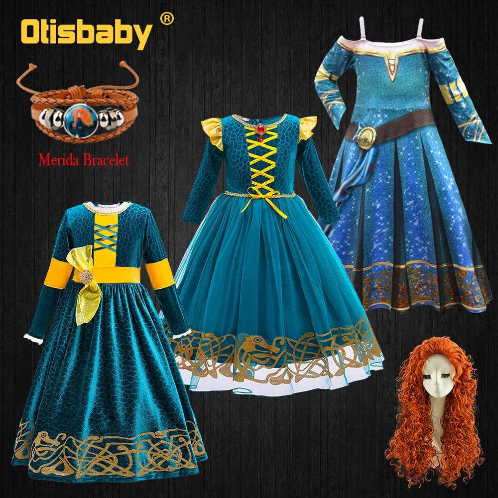 New Cartoon Movie Girls Princess Merida Dress Halloween Brave Princess ...