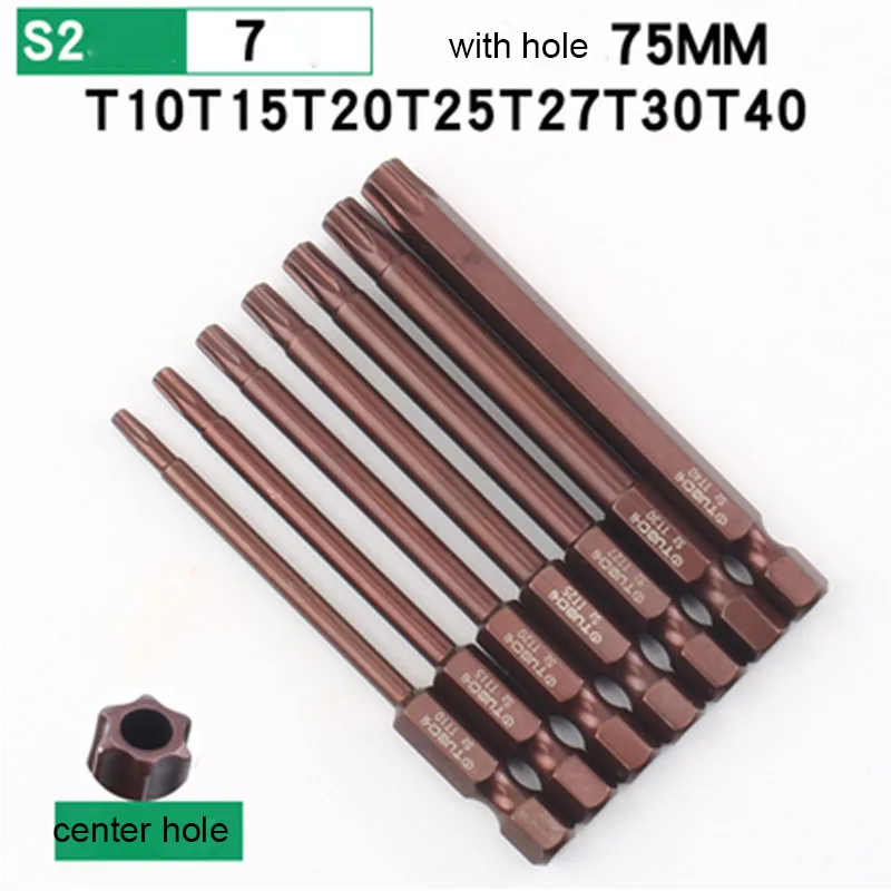 1pcs 75mm Screwdriver Bit Set T10,t15,t20,t25,t27, T30,t40 1/4" Hex ...