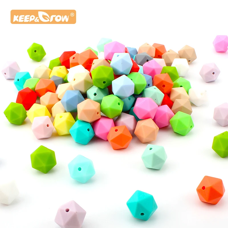 Baby Silicone 14MM Polygon Hexagon Chewing Beads 10pcs Teether Baby ...