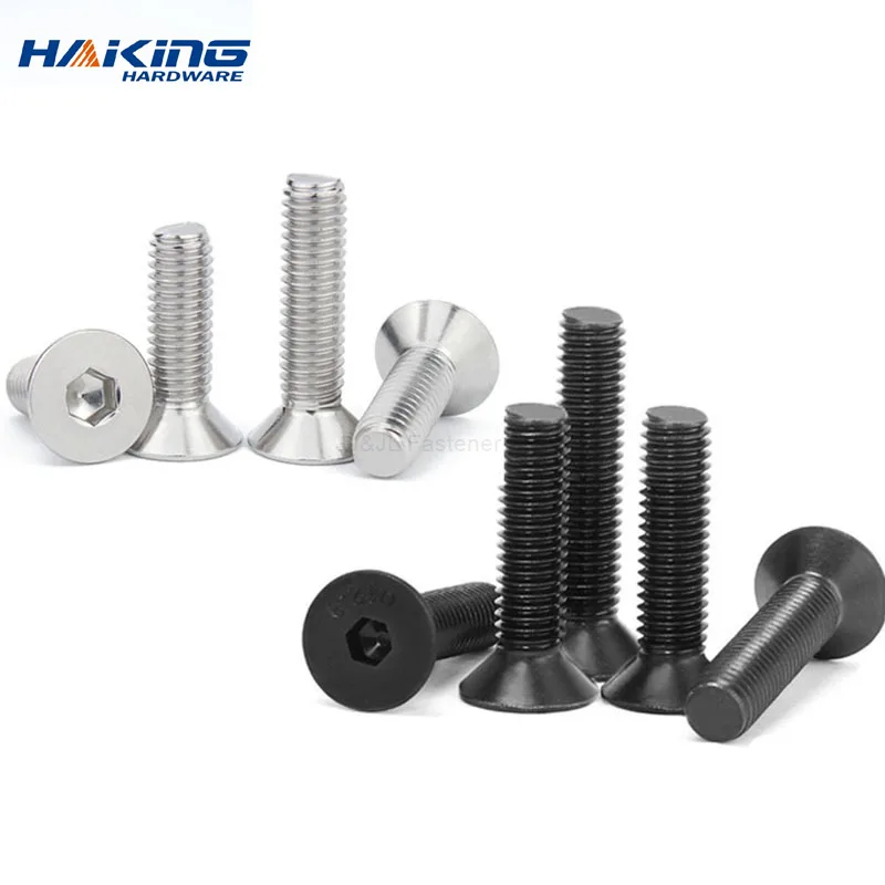 10/50Pcs Hex Socket Flat Countersunk Head Screw M2 M2.5 M3 M4 M5 M6 M8 Black Grade 10.9 304 ...