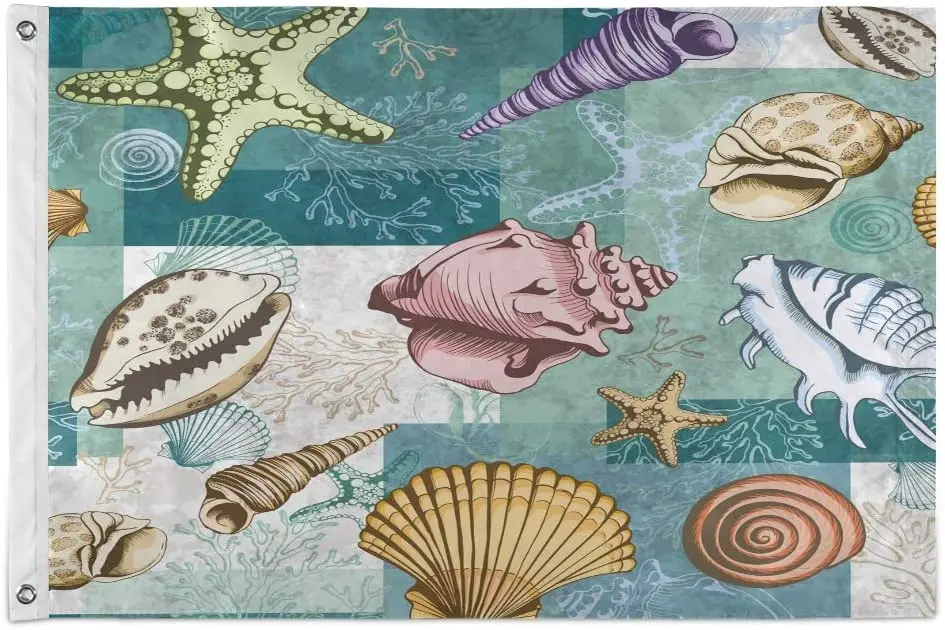 Garden Flag,Ocean Seashell Starfish Pattern Polyester Flying Flag ...