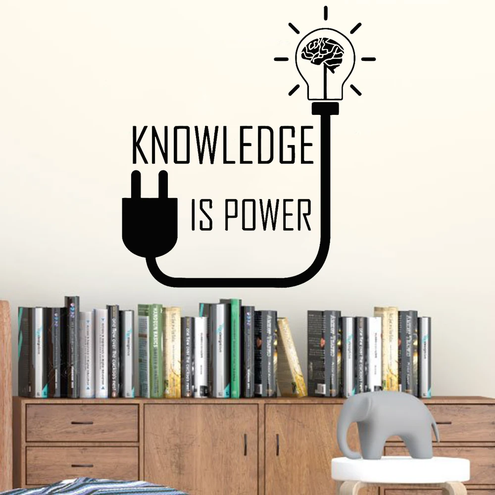 Book-Room-Wall-Decal-Knowledge-Is-Power-Motivational-Phrase-Brain ...