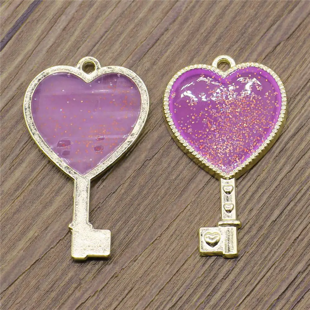 5 Pieces Purple Heart Key 42x25mm Pendant Charms Wholesale Bulk Sale ...