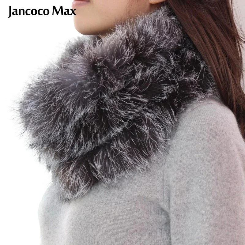 Jancoco Max New Spring Real Sliver Fox Fur Scarf Soft Warm Women Snood Scarf Collar Fashion ...